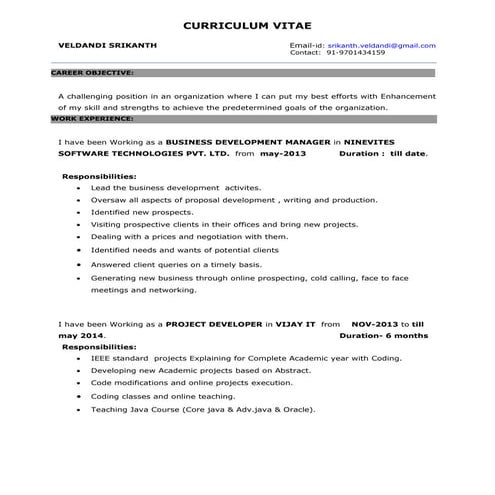Srikanth CV - BDM | PDF