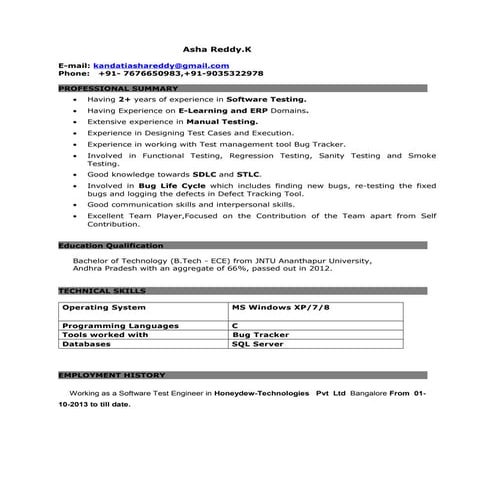 Asha reddy resume | PDF