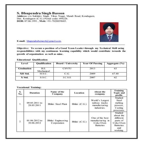 Resume of S. Bhupendra Singh Basson | DOCX