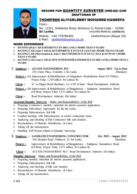 Quantity Surveyor CV | PDF