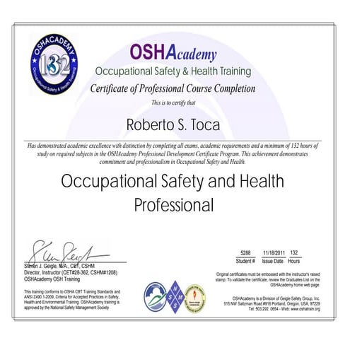 Occupational Safety and Health Professional-2 | PDF