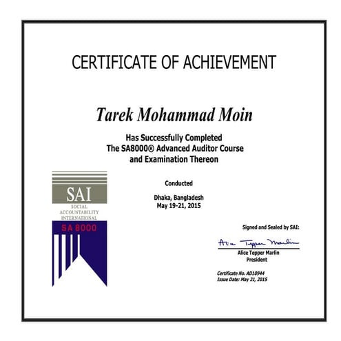 CERTIFICATE OF COURSE COMPLETION_Tarek Mohammad Moin | PDF