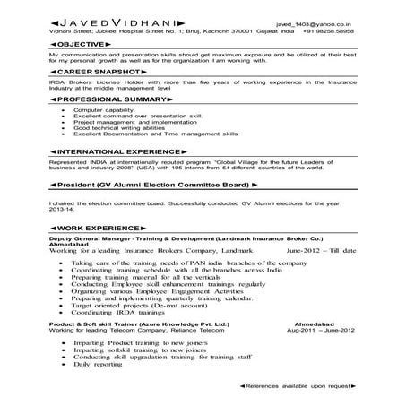 Vidhani, Javed Resume | DOCX