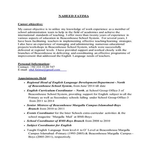naheed cv May 2015 | DOCX