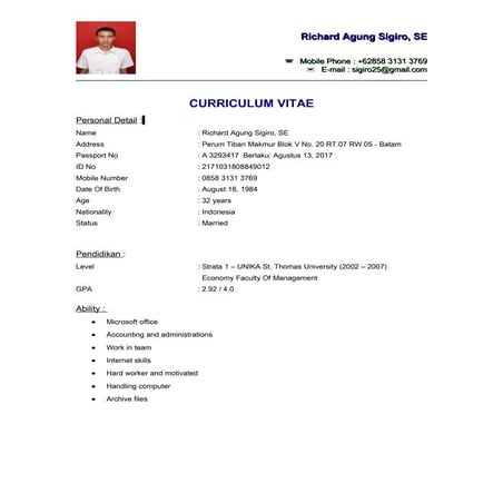 Richard Agung Sigiro CV | DOC