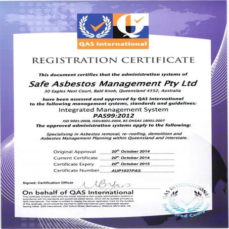 PAS 99-2012 Integrated Management Accreditation - expiry 20.10.15