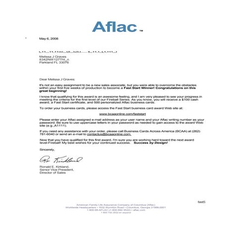 Aflac New Agent Fast Start Award | PDF