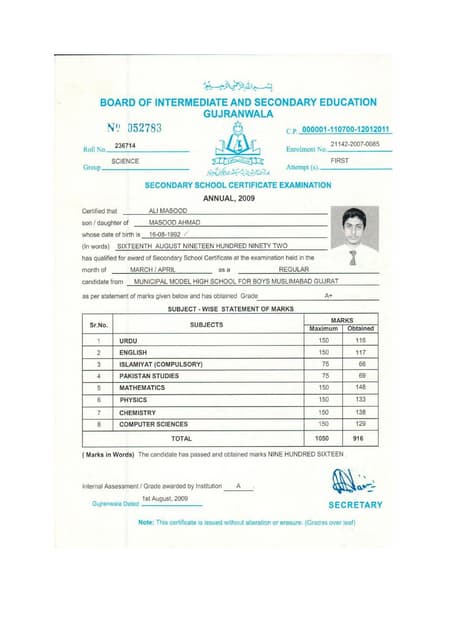 HSSC Certificate | PDF