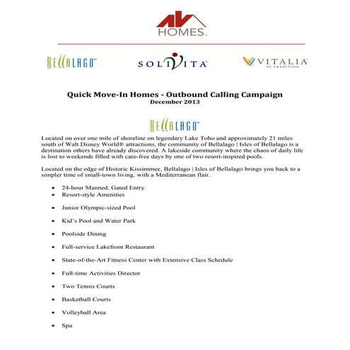 AV Homes Florida Region Community Fact Sheet | DOC