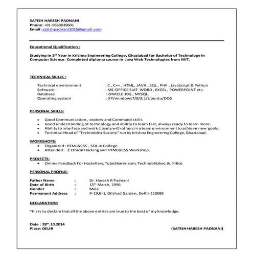 sattyresume | DOCX | Programming Languages | Computing