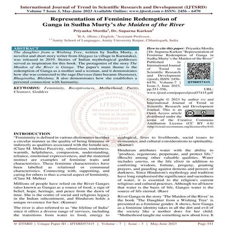 Representation of Feminine Redemption of Ganga in Sudha Murty’s the ...