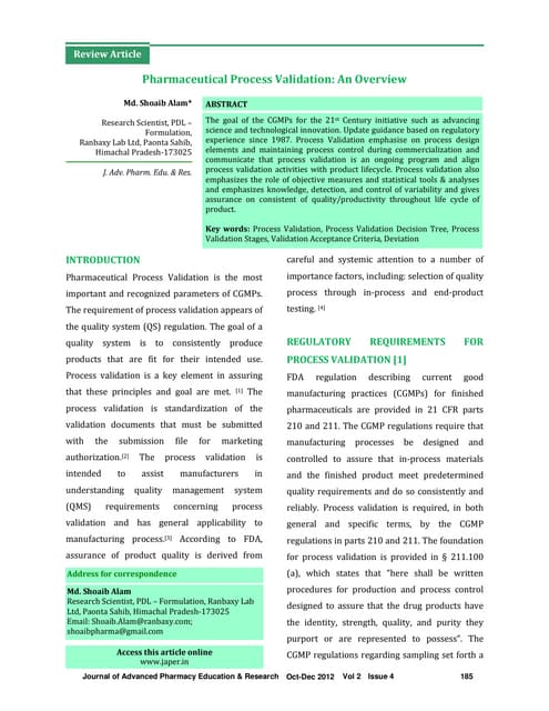 In process control , validation of large scale process and Case Studies ...