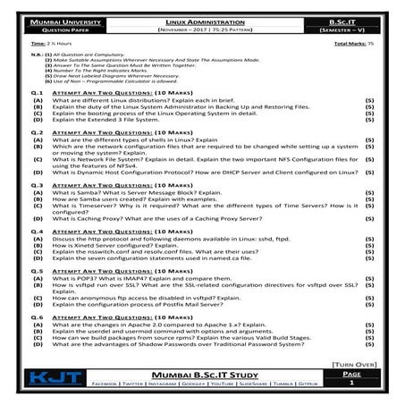 Linux Administration (November - 2017) [75:25 Pattern | Question Paper ...
