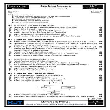 Object Oriented Programming Question Paper April 2017 7525 Pattern Pdf 