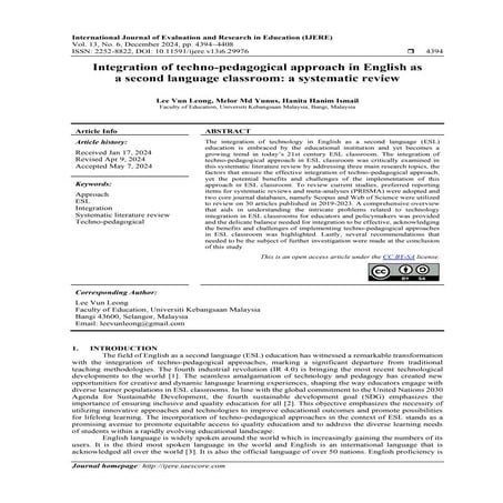 Integration of techno-pedagogical approach in English as a second ...