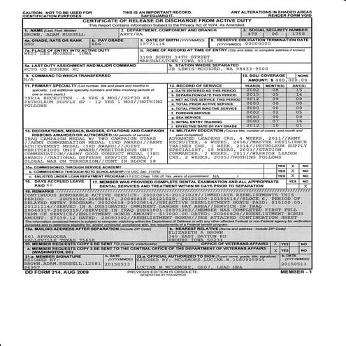 SSG Brown DD214 | PDF