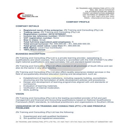 ZN TRAINING PROFILE | PDF