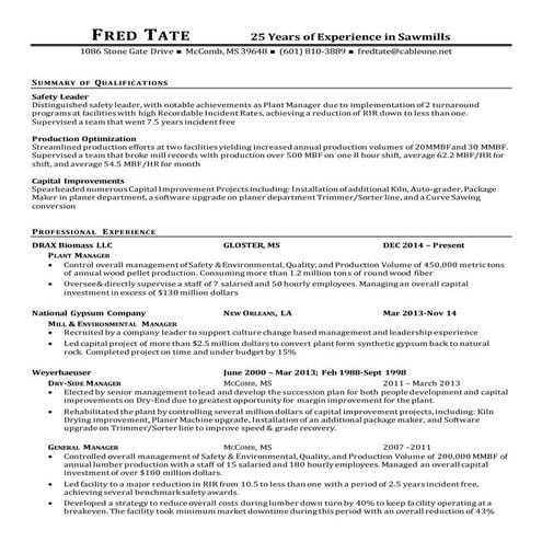 Fred Tate Resume June 18 2015 | PDF