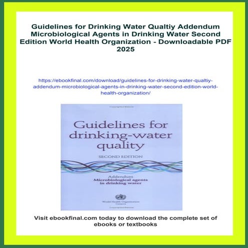 Guidelines for Drinking Water Qualtiy Addendum Microbiological Agents ...