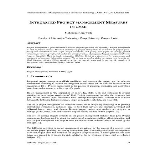 PROJECT PLANNINGMEASURES IN CMMI | PDF