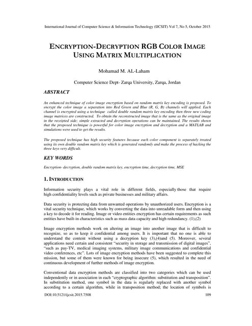 Encryption Decryption Rgb Color Image Using Matrix Multiplication Pdf