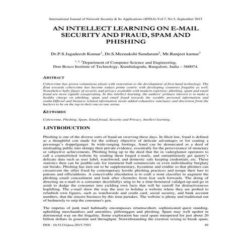 AN INTELLECT LEARNING ON E-MAIL SECURITY AND FRAUD, SPAM AND PHISHING | PDF