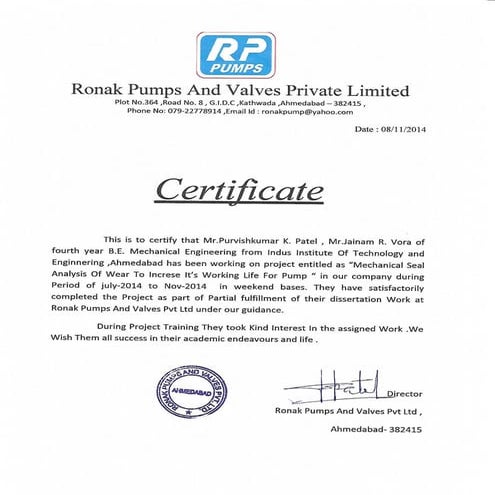 Ronak Pump certificate | PDF