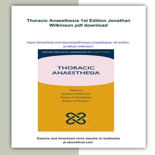 Thoracic Anaesthesia 1st Edition Jonathan Wilkinson | PDF