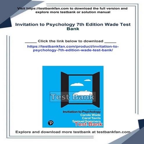 Invitation to Psychology 7th Edition Wade Test Bank | PDF
