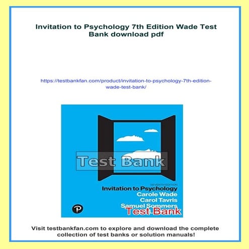 Invitation to Psychology 7th Edition Wade Test Bank | PDF
