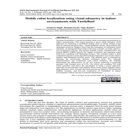 Mobile robot localization using visual odometry in indoor environments with TurtleBot4 | PDF