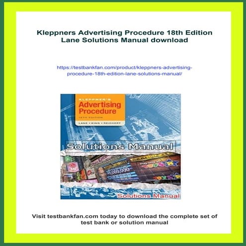 Kleppners Advertising Procedure 18th Edition Lane Solutions Manual | PDF