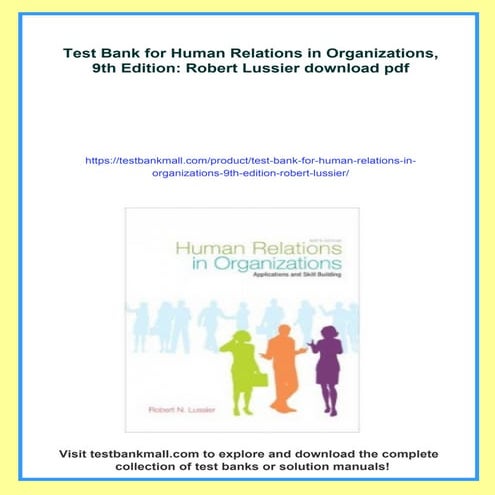 Test Bank for Human Relations in Organizations, 9th Edition: Robert ...