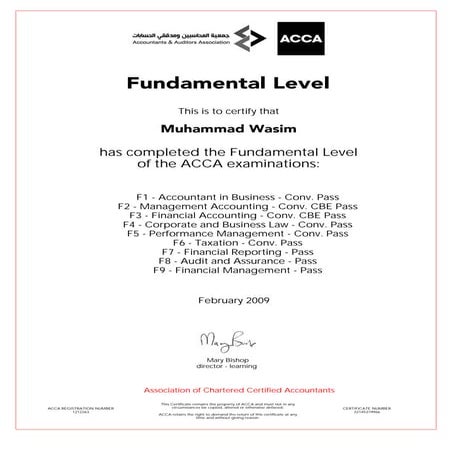 ACCA Fundamental Level Certificate | PDF
