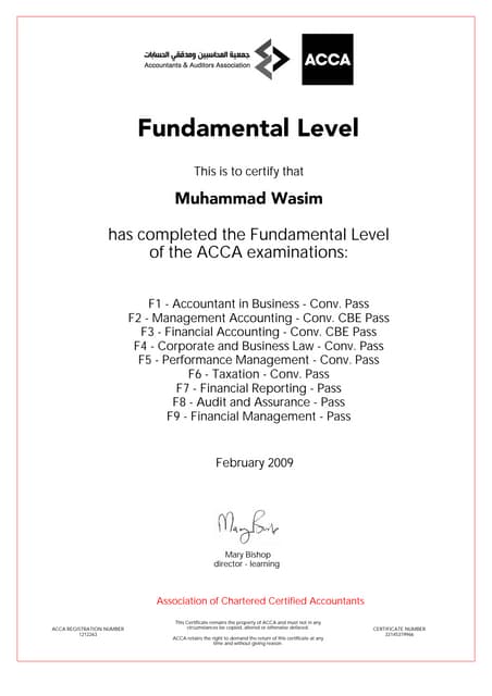 Acca Membership Certificate | PDF