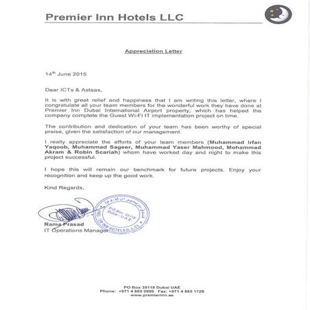 Appreciation Letter - ICT | PDF