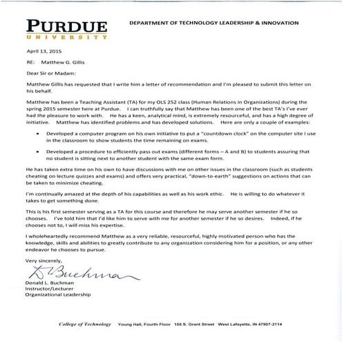 OLS TA - Letter of Recommendation | PDF
