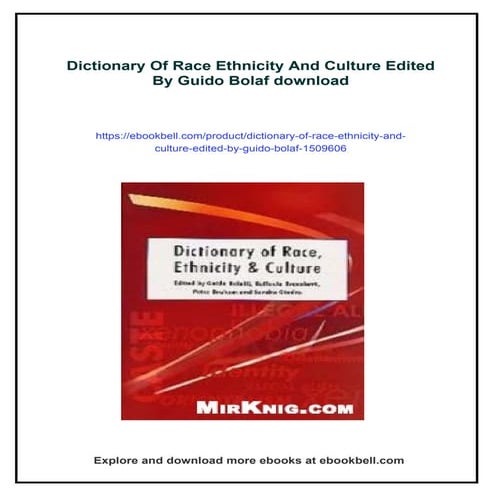 Dictionary Of Race Ethnicity And Culture Edited By Guido Bolaf | PDF