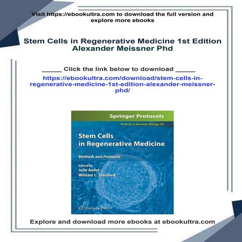 Stem Cells in Regenerative Medicine 1st Edition Alexander Meissner Phd | PDF