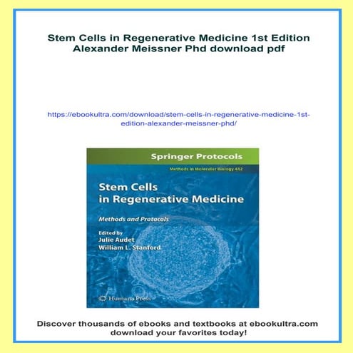 Stem Cells in Regenerative Medicine 1st Edition Alexander Meissner Phd | PDF