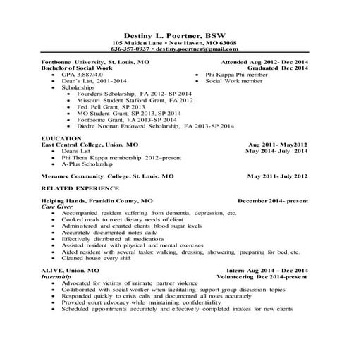 Destiny Poertner Resume 2015 | DOCX | Eldercare | Family and Relationships