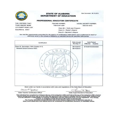 Alabama Certificate | PDF