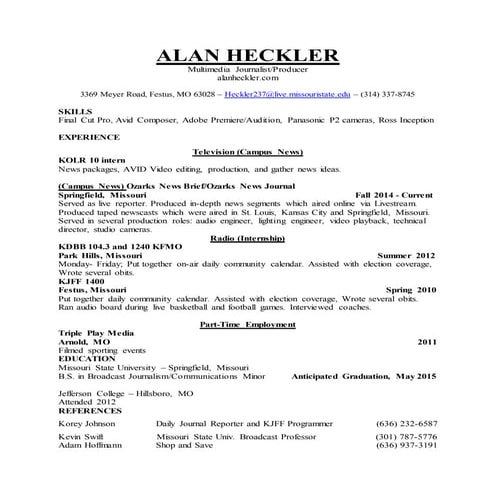 resume | DOCX | Media Industry | Industries