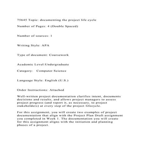75645 Topic documenting the project life cycleNumber of Pages.docx