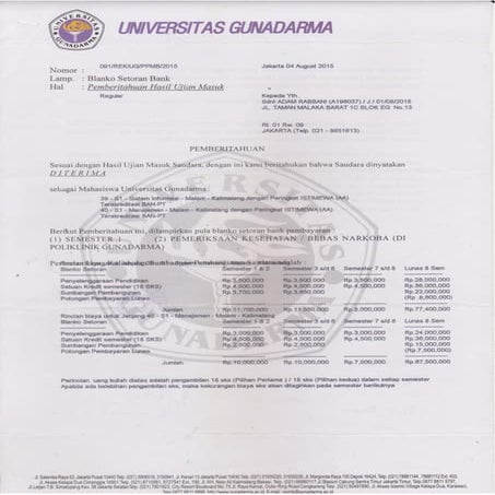 Surat Penerimaan Masuk Gundar | PDF