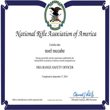 NRA Range Safety Officer Completion Certificate | PDF