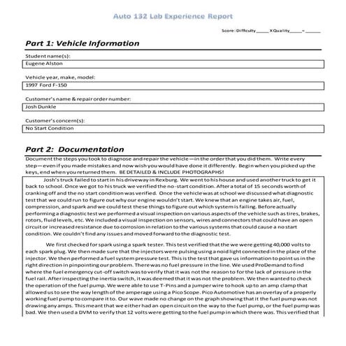 Auto Lab Experience Report | DOCX | Auto Type | Automotive