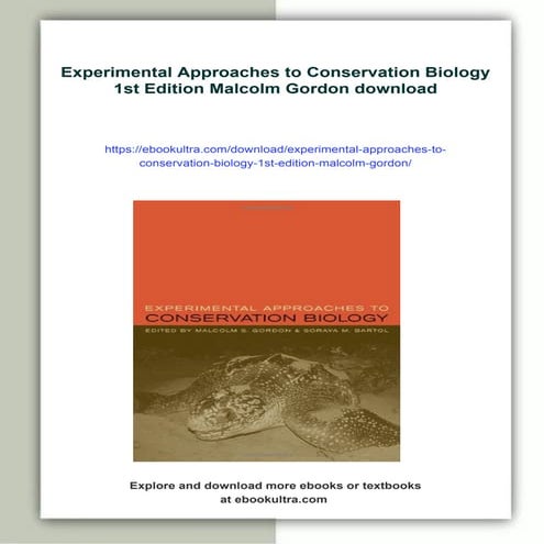 Experimental Approaches to Conservation Biology 1st Edition Malcolm ...