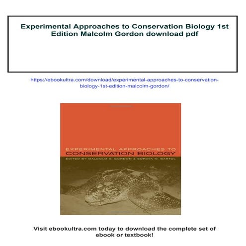 Experimental Approaches to Conservation Biology 1st Edition Malcolm Gordon | PDF