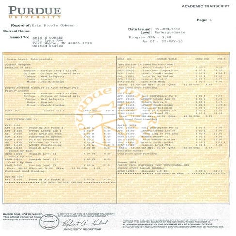Blake, Erin_Purdue Transcript | PDF